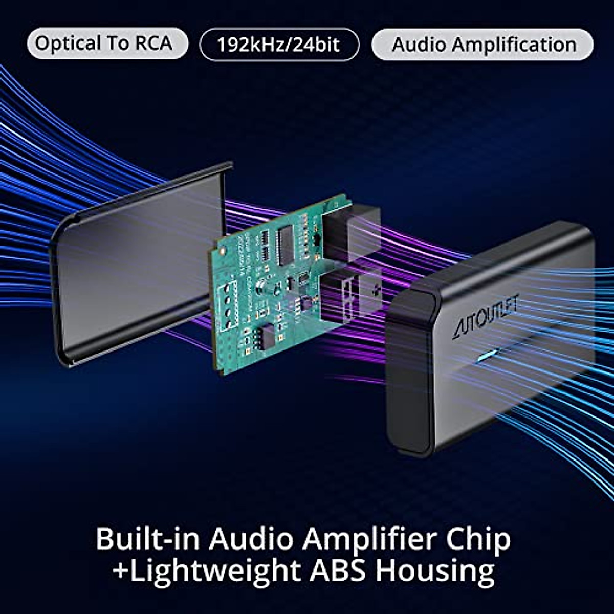 AUTOUTLET 192kHz DAC Digital to Analog Audio Converter 7ft/2.1m Digital Audio Optical to RCA Male Cable for HDTV, DVD, Blu-Ray Players and Game Consoles