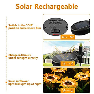 Greenke Sunflower Solar Lights Outdoor Garden Decorative, LED Solar Garden Flower Lights Waterproof for Yard Path Garden Patio Decoration - 2 Pack (Yellow)
