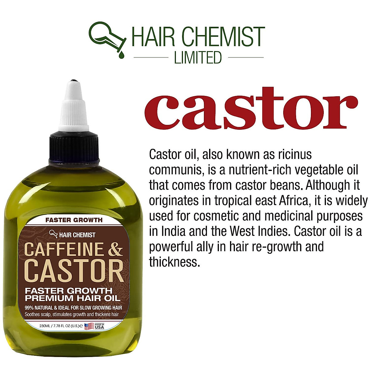 Hair Chemist, Oil, 7.1 oz - Caffeine and Castor Faster Growth Hair Oil for Unisex Adult