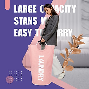 Caroeas 95L Pro Large Laundry Basket (13 Colors), Waterproof Laundry Hamper, Laundry Bag with Padded Handles, Clothes Hamper Stands Up Well, Collapsible Laundry Basket Easy Storage (Pink)