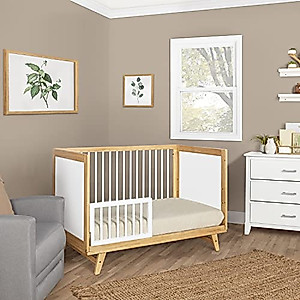 Dream On Me Carter 5-in-1 Full Size Convertible Crib / 3 Mattress Height Settings/JPMA Certified/Made of New Zealand Pinewood/Sturdy Crib Design, Natural & White