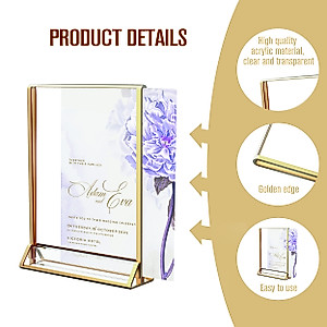 Acrylic Sign Holder 5x7, Wedding Table Numbers, Gold Picture Frame, Sign Holders, 5" x 7", 6 Pack, 2 Sided Frames, Lucite, Menu Holder Display, Vertical Photo Stand for Centerpieces, Card, Flyer, Art