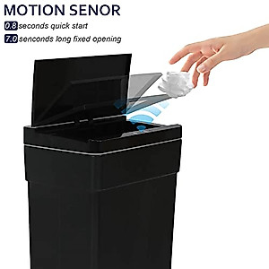 Bigacc 13 Gallon Touch Free Automatic Trash Can High Capacity with Lid for Kitchen Living Room Office Bathroom 50L Electronic Touchless Motion Sensor Automatic Trash Can-Black