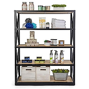 Displays2go 5-Tier Steel Frame Shelving, Solid Wood, Open Back - Natural (XSHF5NAT)