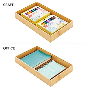 mDesign Wooden Bamboo Drawer Organizer - 15" Long Stackable Storage Box Tray for Kitchen Drawers/Cabinet - Utensil, Silverware, Spatula, and Flatware Holder - Echo Collection - 2 Pack, Natural Wood