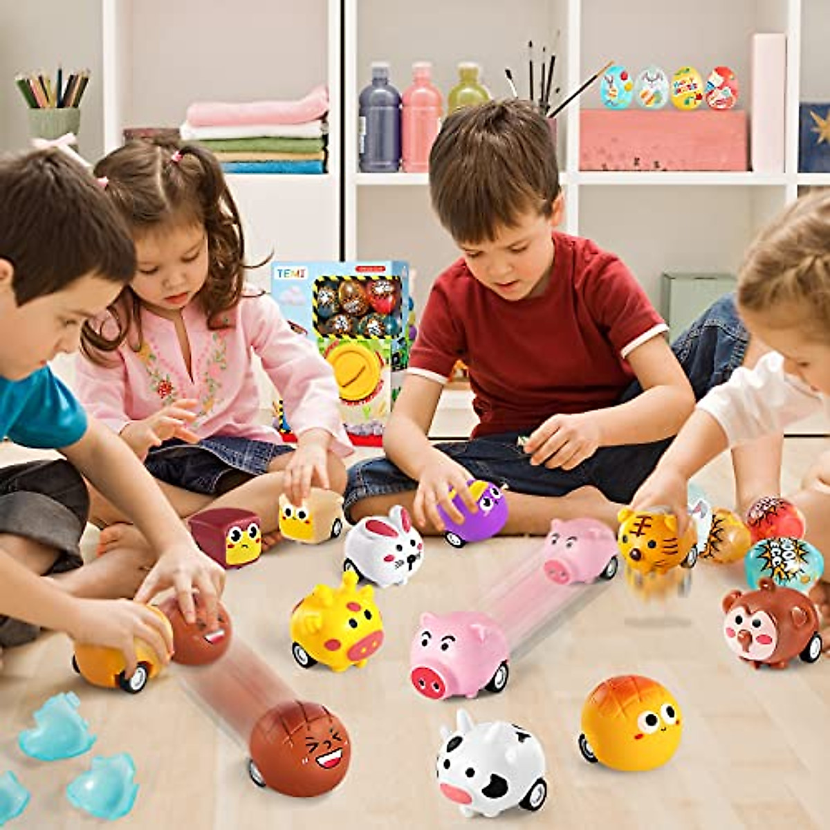 Toddler Chicken Easter Eggs Toys,Cars Advent Calendar for Kids, Animal Stocking Stuffer Toy Cars with Animals Vehicles Set, Play Race Cars and Trucks Perfect for Toddler, Boys and Girls