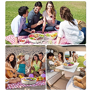 Divided Rotating Serving Tray with Lid and Handle, Portable Snackle Box for Fruits Snacks Veggie Charcuterie, Clear Snack Spinner Organizer and Storage for Adults Child (12" L-1pcs-6 Compartments)