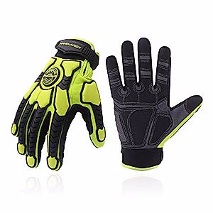 HLDD HANDLANDY Heavy Duty Work Gloves, SBR Padding, TPR Protector Impact Gloves, Men Anti Vibration Mechanic Work Gloves TouchScreen (L, Green)