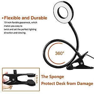 Dpower Clip on Light Reading Lights, 48 LED USB Desk Lamp with 3 Color Modes 10 Brightness, Eye Protection Book Clamp Light, 360 ° Flexible Gooseneck Clamp Lamp for Desk Headboard Video Conferencing