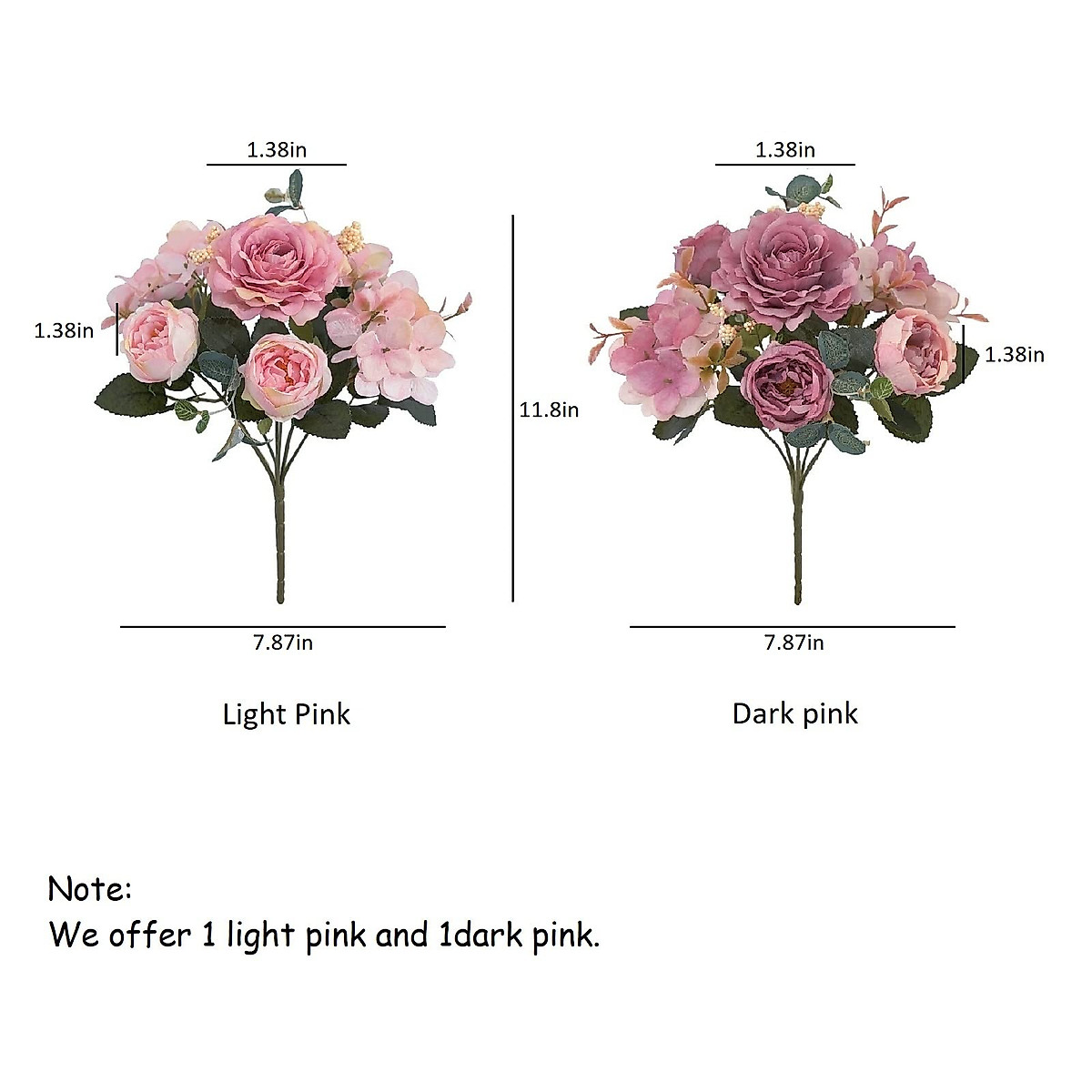 CONVEY 2PCS Pink Peony Hydrangea Silk Flowers Bouquet, Preserved Real Artificial Peonies Flowers Fake Flower for Garden Home Decor Flower Arrangement Wedding Baby Shower Party(1Light Pink+1Dark Pink)