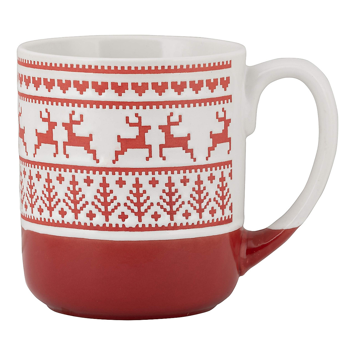 10 Strawberry Street Embossed Reindeer Ceramic Mug, Set of 4 (Red), S4MUG-XMAS