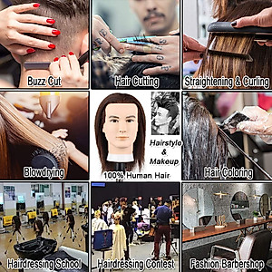Newshair Male Mannequin Head with 100% Human Hair Haircut Training Head with Thick Hair Hairdresser Manikin Head Doll Head for Hair Styling and Practice Handsome Face Adult Head Size (8-10Inch 3B#)
