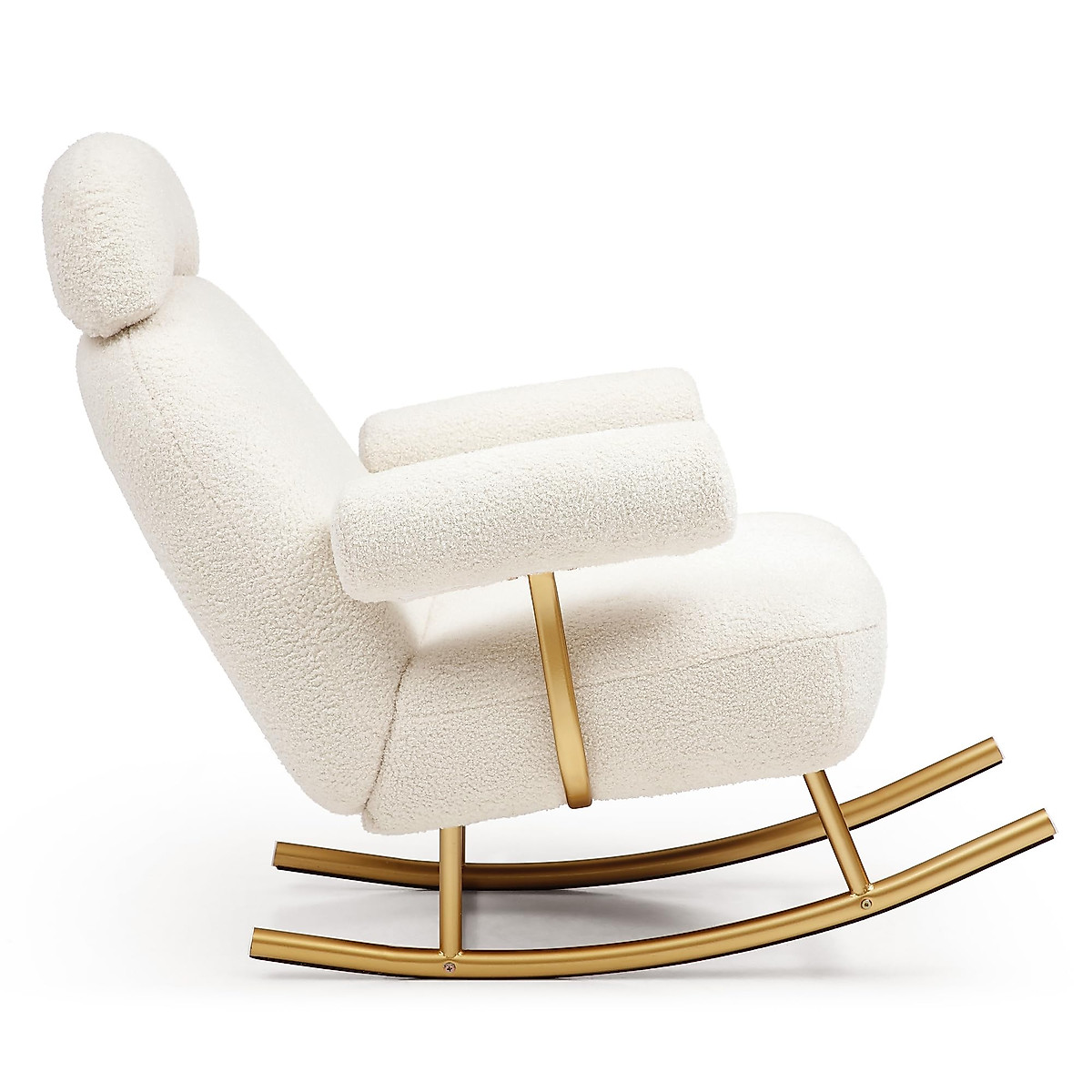 Polibi Modern Nursery Rocking Accent Chair,Sherpa Fabric Upholstered Rocker Glider Chair for Baby and Kids,Comfy Armchair with Headrest,Leisure Sofa Chair for Bedroom/Living Room/Office,Beige