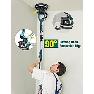 WAABENN Drywall Sander,900-1800rpm Electric drywall sander with vacuum,Foldable Retractable Wall Sander,LED Light,5 Adjustable Speeds12pcs Sandpaper