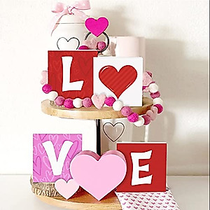 St. Patrick's Day Tiered Tray Decor Reversible Valentine's Day Wooden Sign St Patricks Decorations Lucky Shamrock Love Luck Heart Self-Standing Blocks Table Sign for Kitchen Irish Party Table Decor