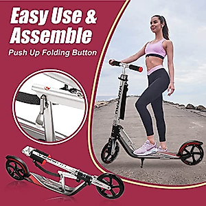 HUDORA Scooter with Big Wheels, Lightweight Durable All-Aluminum Frame for Kids 8 Years and Up, Teens 12 Years and Up, Adult