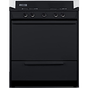 Summit Appliance TNM2107C 30" Wide Open Burner Gas Range in Black with Electronic Ignition, Four Open Burners, Adjustable Oven Racks, Broiler Pan, Porcelain and Steel Construction