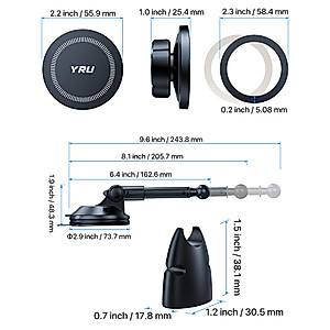 YRU [2024 Upgraded] Magnetic Phone Holder for Car【Patented & Super Magnet】 for MagSafe Car Mount Dashboard Magnet Phone Holder Windshield Phone Stand for iPhone 15 14 13 12 Pro Max Samsung, Black