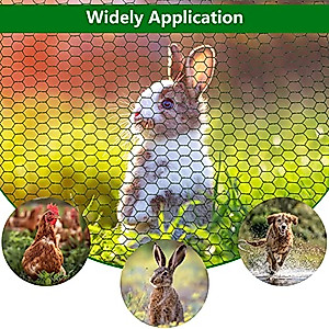 Aboofx Green Chicken Wire Netting, 118 x 15.7 in Chicken Wire for Foral Arrangements, Garden Poultry Chicken Wire Mesh, Hexagonal PVC Coated Galvanized Iron Wire, with 50 Zip Ties and 1 Pair of Glove