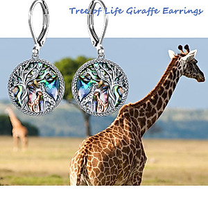 ONEFINITY Giraffe Tree of Life Earrings Sterling Silver Leverback Giraffe Abalone Shell Dangle Drop Earrings for Women Jewelry Gifts