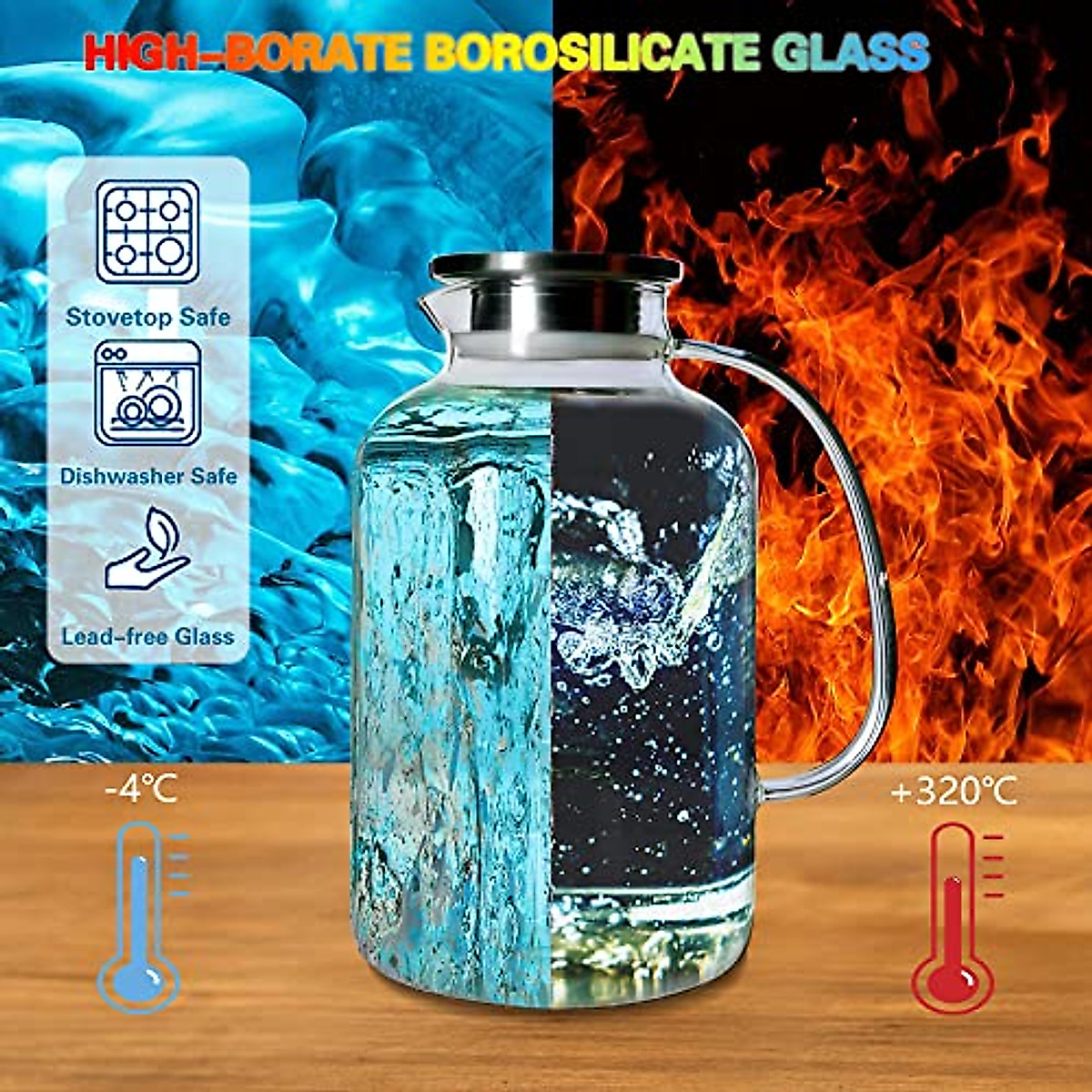 Glass Pitcher 102OZ, Goteble Glass Teapot, 3L Large Capacity Suitable for Large Family and Small Party