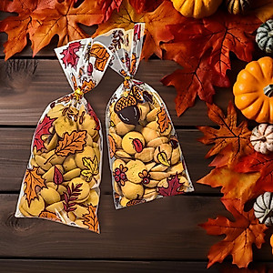 Thanksgiving Treat Bags, Fall Treat Bags, Thanksgiving Candy Bags, Thanksgiving Bags for Goodies, 50 PCS Thanksgiving Cellophane Bags with Ties, Thanksgiving Plastic Bags, Thanksgiving Cello Bags, Thanksgiving Gift Bags for Thanksgiving Day Party Favor Su
