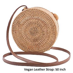 LYCSIX66 Handmade Round Rattan Bag Boho Summer Straw Bag Women Crossbody Purse