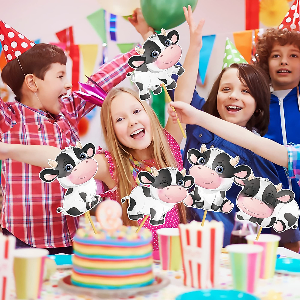 Cow Party Centerpieces Decoration 24pcs Cow Theme Party Table Toppers for Cow Baby Shower Centerpieces Decoration Farm Animal Birthday Party Supplies