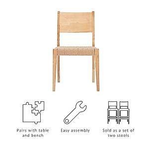 Linon Patty Set of Two Wood 18" Dining Chairs in Natural Brown