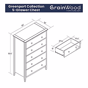 Grain Wood Furniture Greenport 5-Drawer Chest, Brushed Walnut