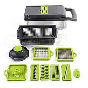 Vegetable Chopper,12-in-1 Multifunctional Veggie Chopper,Grey Kitchen Vegetable Slicer Dicer Cutter,Potato Onion Food Chopper with Vegetable Peeler,Hand Guard and Container
