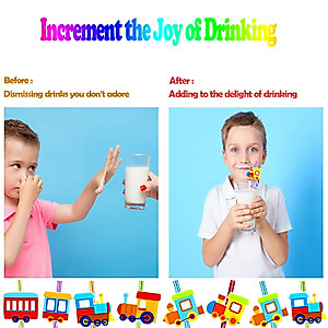 24 Pack Train Theme Shaped Straws Reusable Plastic Straws Drink Cocktail Straws with Cartoon Decoration Kids Train Party Supplies Birthday Party Favors with 2 Cleaning Brushes