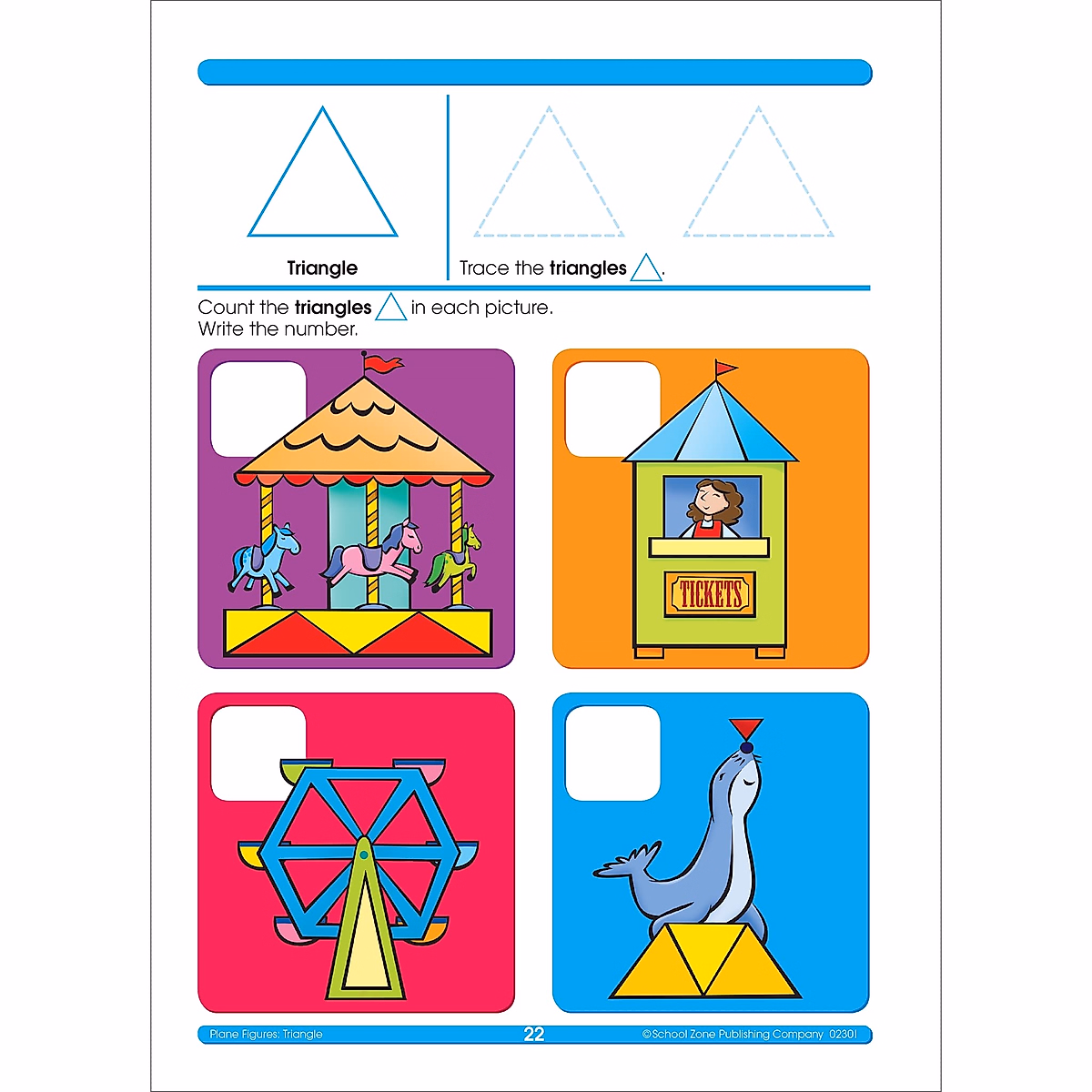 School Zone - Kindergarten Scholar Workbook - 64 Pages, Ages 5 to 6, Alphabet, Phonics, Shapes, Patterns, Counting, Addition & Subtraction, and More