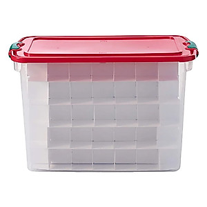 Homz 112 Quart Stackable Durable Plastic Clear Base Holiday Storage Container Tote Box with Latching Carry Handles and Dividers, Clear (2 Pack)