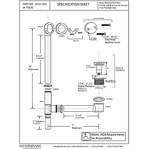 Westbrass D325-20G-12 14" 20 Gauge Brass Bath Waste & Overflow Assembly with Tip-Toe Drain Plug and 2-Hole Faceplate, Oil Rubbed Bronze