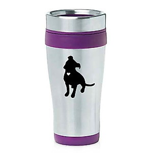 16oz Insulated Stainless Steel Travel Mug Coffee Mug Tumbler Cute Pitbull with Heart (Purple)