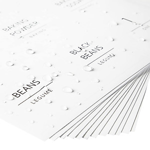 Talented Kitchen 144 Fine Line Pantry Organization Labels for Food Storage Containers, Preprinted Black All Caps on Matte White Vinyl Stickers + Numbers for Minimalist Kitchen (Water Resistant)