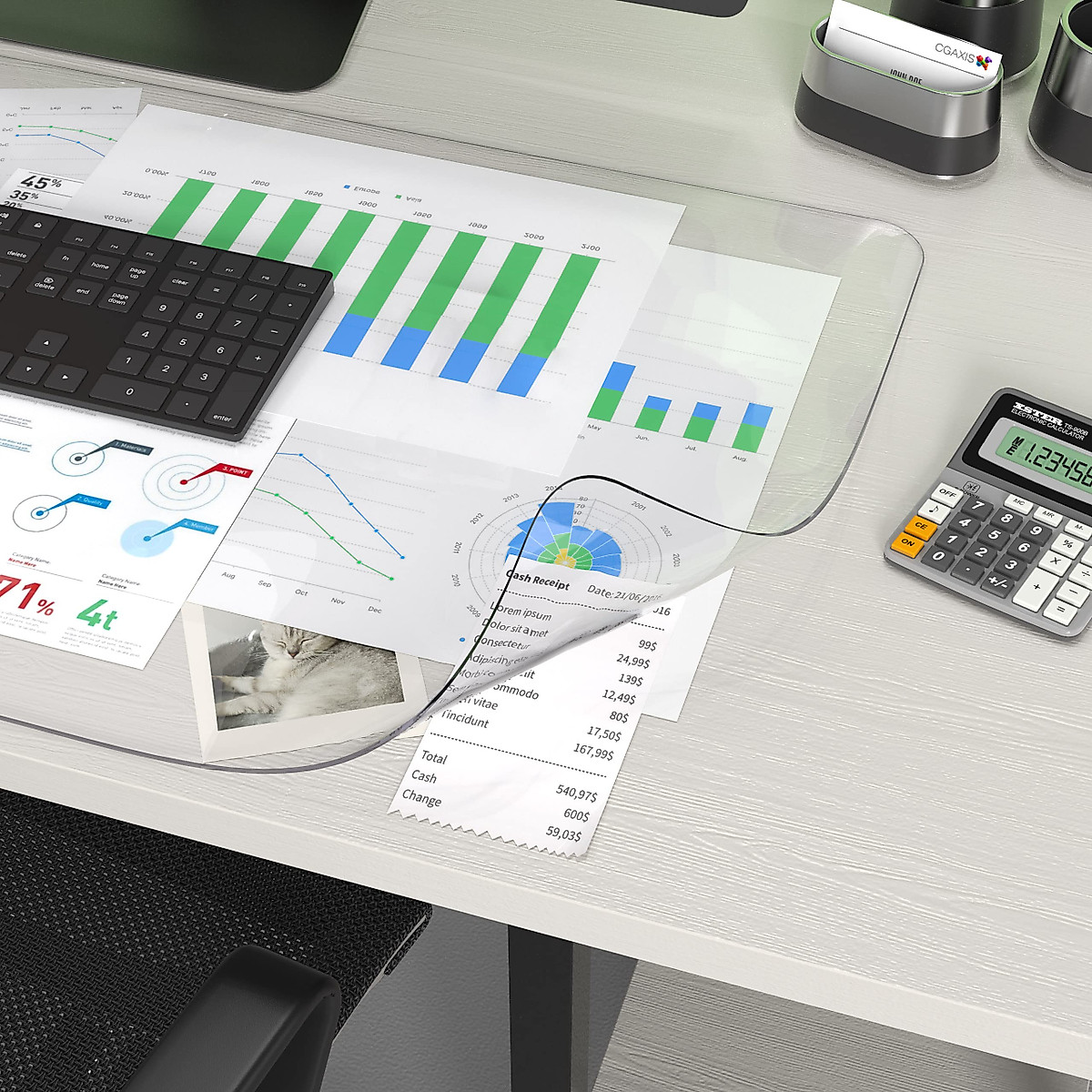 Oterri Clear Writing Desk Pad, Heat Resistant Waterproof PVC Round Edge Durable Desk Protect Mat, Anti-Static Writing Mat-23.6’’x13.7” Table Protector