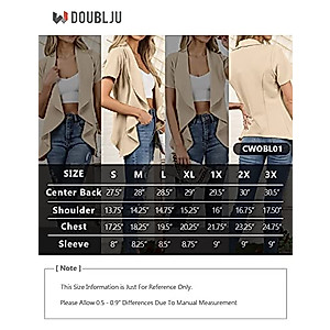 DOUBLJU Casual Draped Ruffles Blazer Short Sleeve Basic Open Front Cardigan Jacket for Womens with Plus Size Work Office Suit