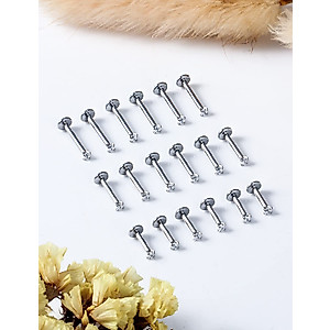 Vsnnsns 16G Lip Rings Stainless Steel Labret Jewelry Monroe Lip Rings Nail Cartilage Tragus Helix Earrings Studs Piercing Jewelry Medusa Piercing Jewelry for Women Men 16 Gauge Earrings 2MM CZ Silver