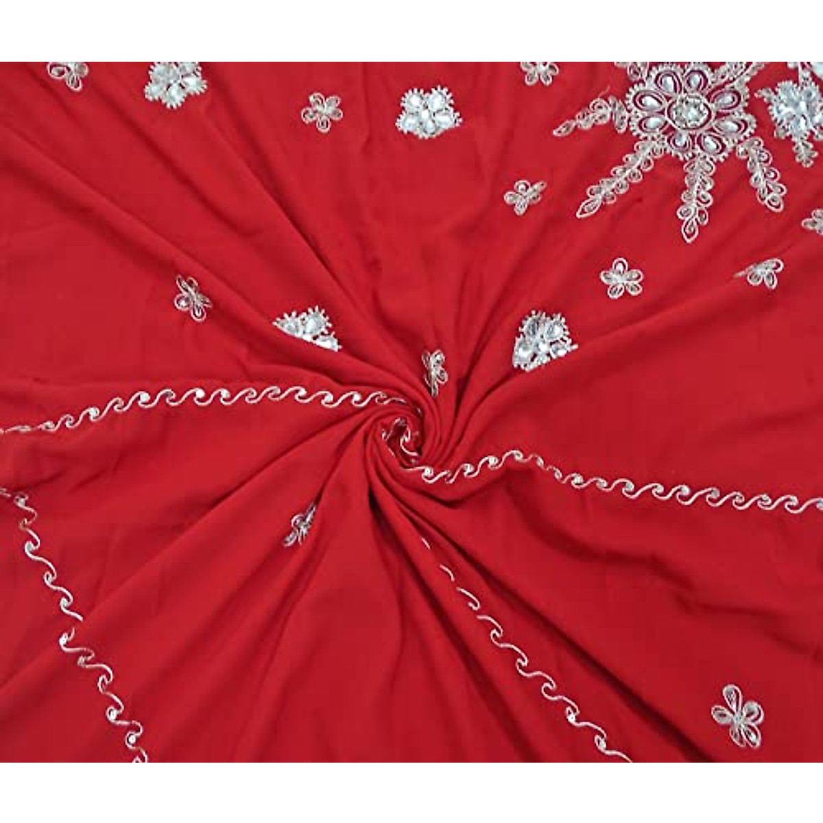 Peegli Indian Sarong Wrap Red Vintage Textile Georgette DIY Fabric Traditional Embroidered Cloth