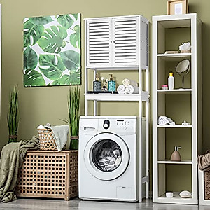 Layta Bamboo Bathroom Organizer Over Toilet Storage W/2 Doors and 1 Adjustable Shelf Freestanding Bathroom Storage Rack, Space-Saving Toilet Rack