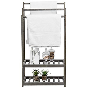 MyGift 3-Tier Vintage Gray Wood Towel Rack with 2 Bottom Storage Shelves