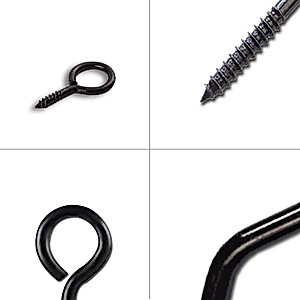 ECKJ 191pcs Screw Eyes Zinc Plated Metal Eye Hook Screw Self Tapping Screws Includes 9 Sizes Color Black