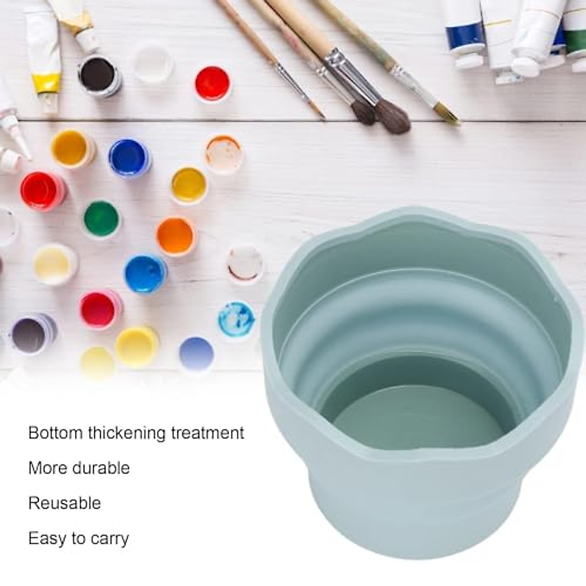 Portable Collapsible Paint Brush Washer, Silicone Washing Bucket Brush Holder Cleaner Painting Water Cup for Watercolor Acrylic Oil Painting(Blue)