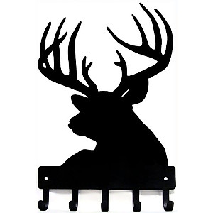 The Metal Peddler Buck Head Deer Key Rack Hanger - Small 6 inch Wide - Made in USA; Wall Mount Gift for Wildlife Lovers