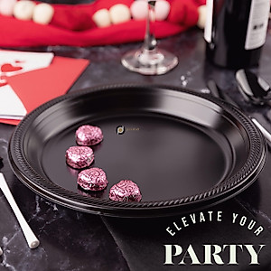 FRAMO Disposable Black Plastic Plates, Pack of 120-9-Inch Round Plastic Plates Special Events, Party, Dinner, Picnic, or Travel - Bulk Pack Party Supplies