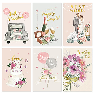 Whaline 36 Pack Wedding Card for Mr & Mrs Foil Gold Happy Couple Flower Blank Note with Envelopes Stickers for Wedding Congratulations Bridal Shower Engagement Party, 4 x 6 Inch