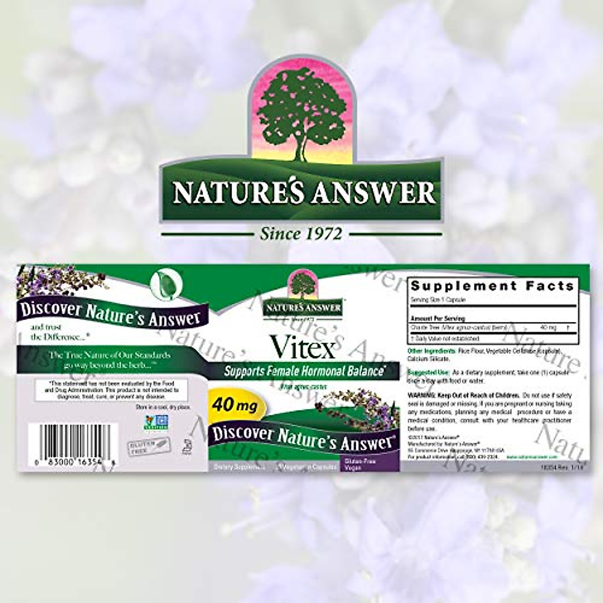 Nature's Answer Vitex Agnus-Castus Chastetree Berry 40mg 90-Capsules | Female Support Supplement | Glute-Free | Non-GMO | Vegan | Single Count