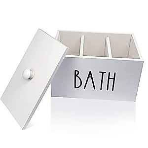 Bathroom Organizer Tampon Storage Container for Bathroom, Farmhouse Pine Wood Decorative Bathroom Container with Lid, 3 Compartments Dispenser Storage Box, Tampon Holder for Tampons, Cotton Swabs, Cotton Balls, Cotton Pads, Cosmetics